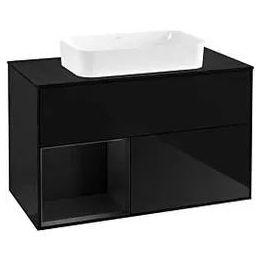 Villeroy & Boch Villeroy und Boch Finion Waschtischunterschrank F242PDPH 100x60,3cm, Abdeckplatte black matt, Regal links Black matt lacquer, Glossy Black Lacquer