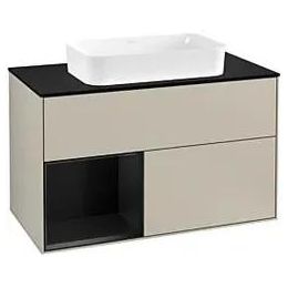 Villeroy & Boch Villeroy und Boch Finion Waschtischunterschrank F242PDHH 100x60,3cm, Abdeckplatte black matt, Regal links Black matt lacquer, Sand Matt Lacquer