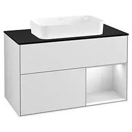 Villeroy & Boch Villeroy und Boch Finion Waschtischunterschrank F252MTMT 100x60,3cm, Abdeckplatte black matt, Regal rechts White matt lacquer, White matt lacquer