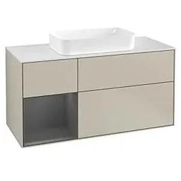 Villeroy & Boch Villeroy und Boch Finion Waschtischunterschrank F291GKHH 120cm, Abdeckplatte white matt, Regal links Anthracite matt, Sand Matt Lacquer