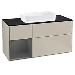 Villeroy & Boch Villeroy und Boch Finion Waschtischunterschrank F292GKHH 120cm, Abdeckplatte black matt, Regal links Anthracite matt, Sand Matt Lacquer