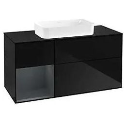 Villeroy & Boch Villeroy und Boch Finion Waschtischunterschrank F292HGPH 120cm, Abdeckplatte black matt, Regal links Midnight Blue Matt Lacquer, Glossy Black Lacquer