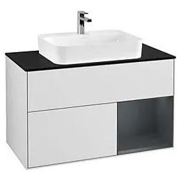 Villeroy & Boch Villeroy und Boch Finion Waschtischunterschrank F372HGMT 100cm, Abdeckplatte black matt, Regal rechts Midnight Blue Matt Lacquer, White matt lacquer