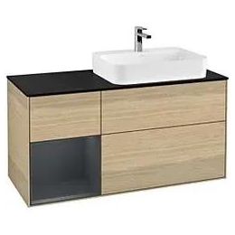 Villeroy & Boch Villeroy und Boch Finion Waschtischunterschrank F392HGPC 120cm, Abdeckplatte black matt, Regal links Midnight Blue Matt Lacquer, Oak Veneer