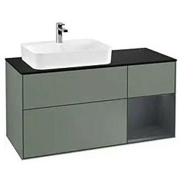 Villeroy & Boch Villeroy und Boch Finion Waschtischunterschrank F402HGGM 120cm, Abdeckplatte black matt, Regal rechts Midnight Blue Matt Lacquer, Olive Matt Lacquer