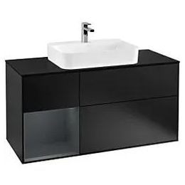 Villeroy & Boch Villeroy und Boch Finion Waschtischunterschrank F412HGPD 120cm, Abdeckplatte black matt, Regal links Midnight Blue Matt Lacquer, Black matt lacquer