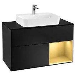 Villeroy & Boch Villeroy und Boch Finion Waschtischunterschrank G372HFPD 100cm, Abdeckplatte black matt, Emotion, Regal rechts Gold matt, Black matt lacquer