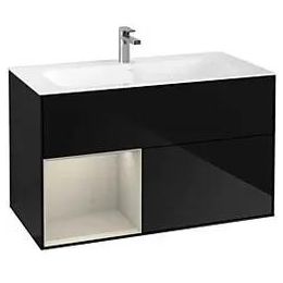 Villeroy & Boch Villeroy und Boch Finion Waschtischunterschrank G030HHPH 99,6x59,1cm, Wandbeleuchtung, Regal links Sand Matt Lacquer, Glossy Black Lacquer