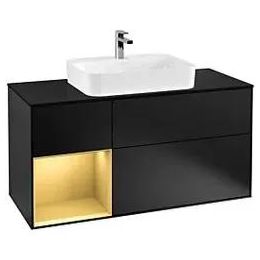 Villeroy & Boch Villeroy und Boch Finion Waschtischunterschrank G412HFPD 120cm, Abdeckplatte black matt, Emotion, Regal links Gold matt, Black matt lacquer