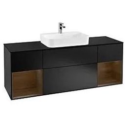 Villeroy & Boch Villeroy und Boch Finion Waschtischunterschrank G452GNPD 160cm, Abdeckplatte black matt, Emotion, Regale Walnut veneer, Black matt lacquer