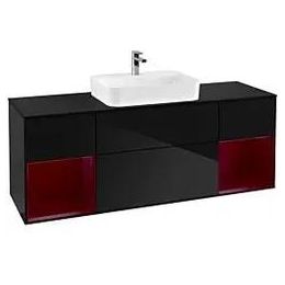 Villeroy & Boch Villeroy und Boch Finion Waschtischunterschrank G452HBPH 160cm, Abdeckplatte black matt, Emotion, Regale Peony matt lacquer, Glossy Black Lacquer