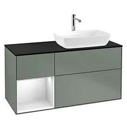 Villeroy & Boch Villeroy und Boch Finion Waschtischunterschrank G802MTGM 120cm, Abdeckplatte black matt, Emotion, Regale White matt lacquer, Olive Matt Lacquer