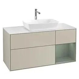 Villeroy & Boch Villeroy und Boch Finion Waschtischunterschrank G831GMHH 120cm, Abdeckplatte white matt, Emotion, Regale Olive matt lacquer, Sand Matt Lacquer