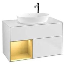 Villeroy & Boch Villeroy und Boch Finion Waschtischunterschrank G891HFMT 100cm, Abdeckplatte white matt, Emotion, Regale Gold matt lacquer, White matt lacquer