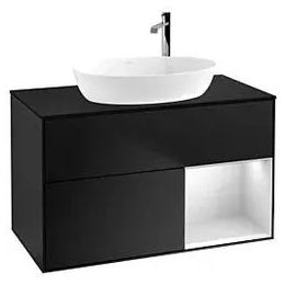 Villeroy & Boch Villeroy und Boch Finion Waschtischunterschrank G902MTPD 100cm, Abdeckplatte black matt, Emotion, Regale White matt lacquer, Black matt lacquer