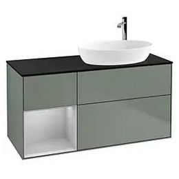 Villeroy & Boch Villeroy und Boch Finion Waschtischunterschrank G922GJGM 120cm, Abdeckplatte black matt, Emotion, Regale Light grey matt lacquer, Olive Matt Lacquer