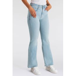 Levi's Schlagjeans LEVI'S "726 HR FLARE", Damen, Gr. 27, Länge 30, blau (lever left), Web, Obermaterial: 85% Baumwolle, 7% Lyocell, 6% Elastomultiester, 2% Elasthan, casual, bootcut fit lang, Jeans