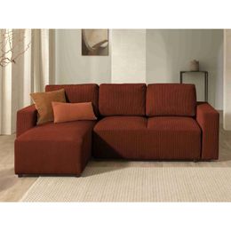 Livy - ecksofa mit schlaffunktion - mit bettkasten - aus cord - 4 sitze - links - terrakotta