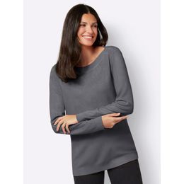 WITT Damen Langarm-Pullover im weichen Materialmix, anthrazit, Größe 56