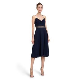 Cocktailkleid Vera Mont "Vera Mont mit Wasserfallausschnitt" Gr. 38, Normalgrößen, blau (night sky) Damen Kleider Stickerei