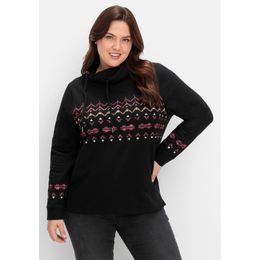 sheego Sweatshirt mit Norwegerprint und weitem Stehkragen, schwarz bedruckt, Gr.48/50