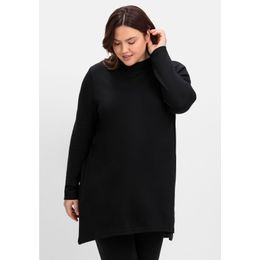 sheego Longshirt aus Interlock, im Vokuhila-Schnitt, schwarz, Gr.40/42