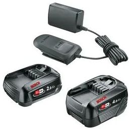 Akku Starter-Set Bosch HOME & GARDEN, schwarz, B:240mm H:175mm T:74mm, Akkumulatoren, bestehend aus 2 Akkus und 1 Ladegerät