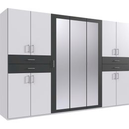 Drehtürenschrank wimex "Taiga Kleiderschrank mit Spiegel OTTOs Choice Topseller" Schränke Gr. B/H/T: 313 cm x 210 cm x 58 cm, 11 St., weiß (weiß, graphit) mit Schubladen auf bequemer Höhe, TOPSELLER Bestseller