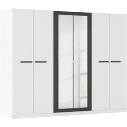 Drehtürenschrank Rauch "Kleiderschrank Schrank Garderobe Garderobenschrank Stauraumwunder MODI" Schränke Gr. B/H/T: 271 cm x 210 cm x 54 cm, Mit Spiegel, weiß (weiß, graumetallic) inkl. Stoff-Organizer mit 6 Fächern optionaler Spiegel MADE IN GERMANY