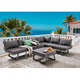 Gartenlounge-Set Destiny "MANHATTAN" Sitzmöbel-Sets Gr. Polyester, Loungegruppe-Sitzgruppe-Multifunktions-Set, grau (dunkelgrau, dunkelgrau, dunkelgrau) Aluminium, Textilene