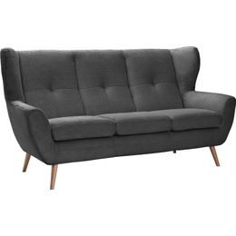 3-Sitzer exxpo - SOFA FASHION "ALVESTA, Loungesofa, K&uuml;chensofa, hoher Sitzkomfort, Ohrenbackensofa", grau (anthrazith), B:190cm H:102cm T:90cm, Sofas, gem&uuml;tliche R&uuml;ckenlehne, mit Knopfheftung und hohen Holzf&uuml;&szlig;en, in Cord
