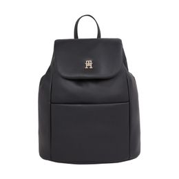 Rucksack Tommy Hilfiger "Women POPPY REFORM FLAP BACKPACK Backpack" Gr. B/H/T: 26 cm x 27 cm x 15,5 cm, schwarz (black) Rucksäcke Damen Rucksack