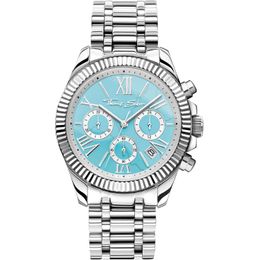 Chronograph Thomas Sabo "DIVINE CHRONO" Armbanduhren silberfarben (silberfarben, hellblau) Damen Quarzuhr, Armbanduhr, Damen, Datum, Stoppfunktion, 1224-Std.-Anzeige