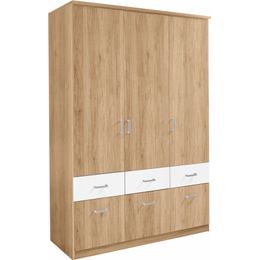 Kleiderschrank Rauch "Kleiderschrank Schrank Garderobe deckenhoher BREMEN" Schränke Gr. B/H/T: 136 cm x 199 cm x 58 cm, ohne Spiegel, 3 St., beige (struktureichefarben hell, oberer schub weiß) in vielen Farben und Ausführungen MADE IN GERMANY