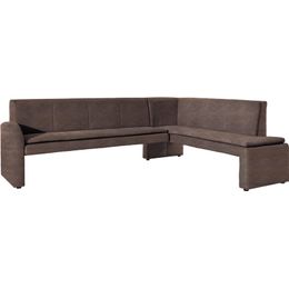 Eckbank exxpo - SOFA FASHION "Cortado, elegant und modern mit hohem Sitzkomfort" Sitzbänke Gr. B/H/T: 197 cm x 89 cm x 264 cm, Luxus-Microfaser, langer Schenkel (Armlehne) links, braun hohe Bodenfreiheit, schöne Detailverarbeitung, wahlweise Lederbezug