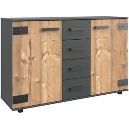 Kombikommode wimex "Stockholm Sideboard Kommodenschrank" Sideboards Gr. B/H/T: 130cm x 83cm x 41cm, 4 St., grau (graphit, silber fir nachbildung) rustikale Optik Industrial-Look, 2-türig mit 4 Schubladen