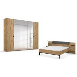 Schlafzimmer-Set Rauch "Evela" Schlafzimmermöbel-Sets Gr. Bett 180 x 200 cm + ohne Matratze, B/H: 180 cm x 200 cm, braun (eiche artisan) mit Bettanlage in 2 Breiten und Drehtürenschrank Spiegel