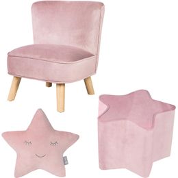 Kindersitzgruppe Roba "Lil Sofa" Sitzmöbel-Sets Gr. Samt, bunt (rosa, mauve) Kinder bestehend aus Kindersessel, Kinderhocker und Dekokissen in Sternform