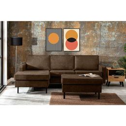 Invia Loft Ecksofa links 4 Sitzer aus Leder und Mikrofaser, dunkelbraun - Konsimo