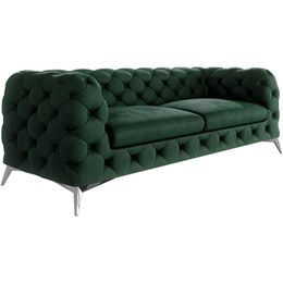 Chesterfield Sofa 3-Sitzer River mit Metall Füßen, Grün Samt