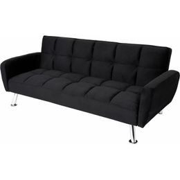 HHG - neuwertig] Sofa 552, Couch Schlafsofa Gästebett Bettsofa Klappsofa, Nosagfederung Schlaffunktion 203cm Samt schwarz