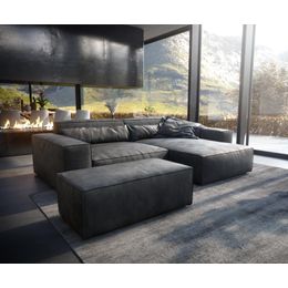 DeLife Ecksofa Sirpio XL 270x170 cm Lederimitat Vintage Anthrazit Recamiere variabel mit Hocker, Ecksofas