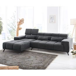 DeLife Ecksofa Ordino 285x200 Mikrofaser Schwarz Ottomane links elektrische Sitztiefenverstellung, Ecksofas