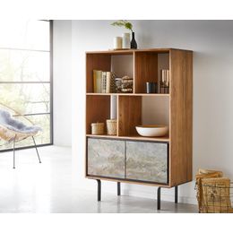 DeLife Highboard Juwelo 88x135 cm Akazie Natur mit Steinfurnier, Highboards