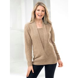 WITT Damen 2-in-1-Pullover mit Schalkragen-Optik, goldfarben-meliert, Gr&ouml;&szlig;e 38