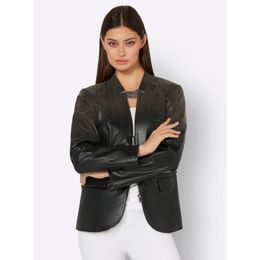 WITT Damen Lederimitat-Blazer mit Karo-Muster, schwarz-braun-bedruckt, Gr&ouml;&szlig;e 36