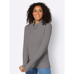 WITT Damen Rollkragenpullover mit Lederimitat-Patch, steingrau, Gr&ouml;&szlig;e 36