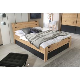 Stauraumbett Rauch "Birmingham", grau (eichefarben artisan, graumetallic), B:146cm L:208cm, Betten, inkl. 4 Schubkästen