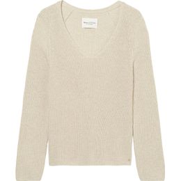 Marc O'Polo Strickpullover MARC O'POLO Gr. XS, beige Damen Pullover mit dekorativem Strickmuster am Ärmel und V-Neck