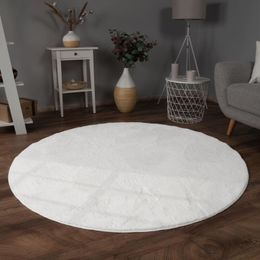 Paco Home - Teppich Wohnzimmer Kunstfell Shaggy Hochflor Waschbar In Waschmaschine Soft Uni Weiß ø 160 cm Rund